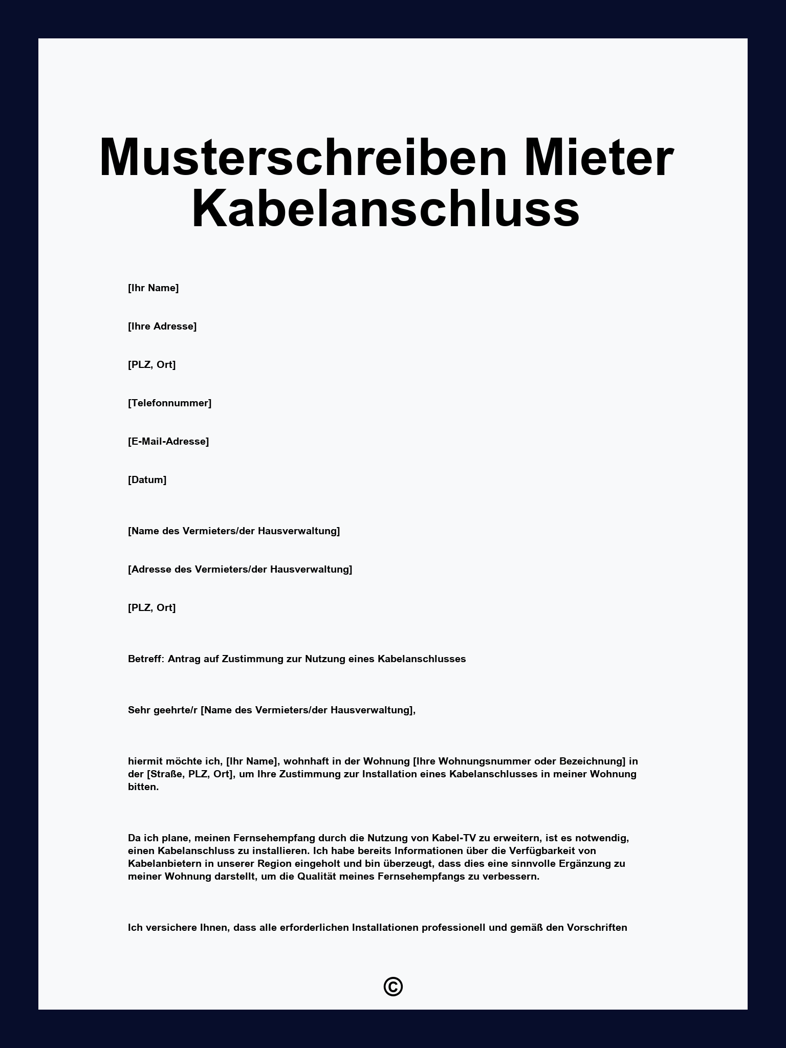 Musterschreiben Mieter Kabelanschluss